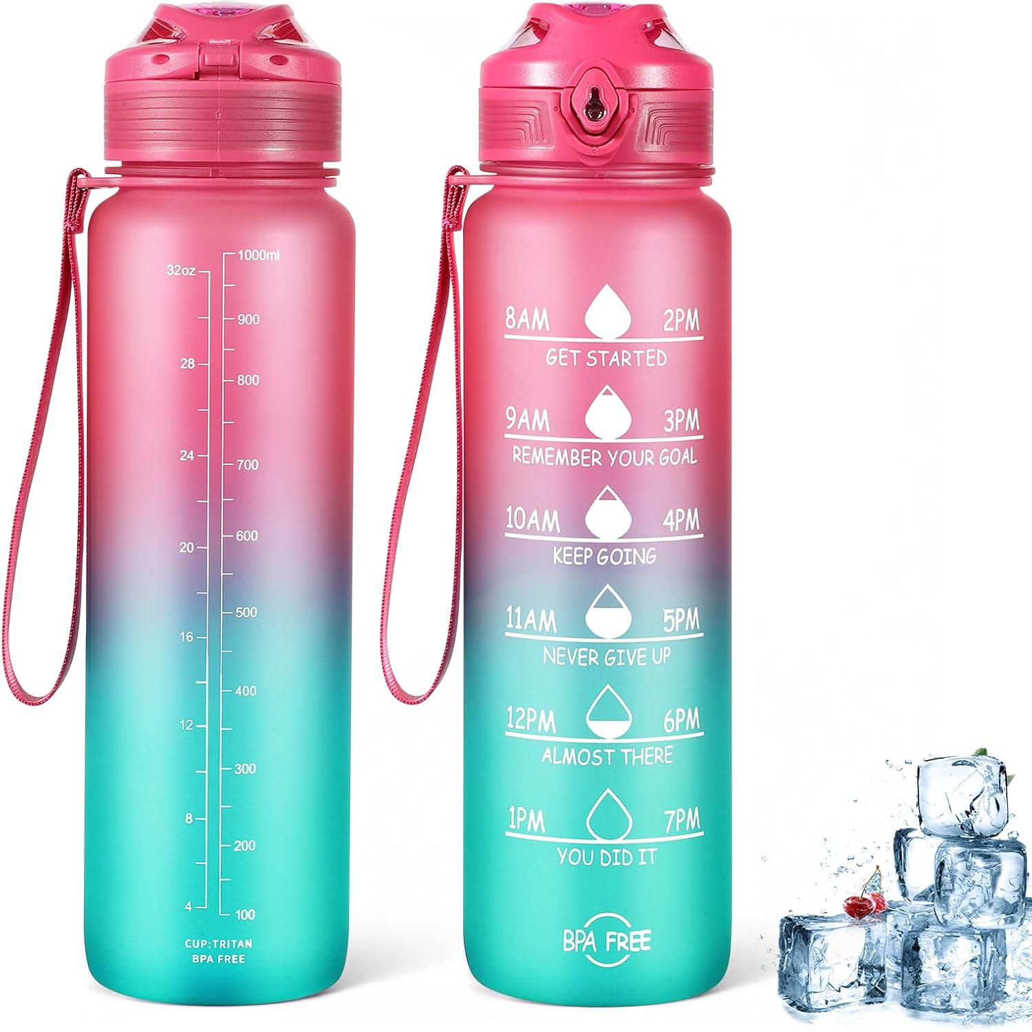Amazon.com: Water Bottle 32 oz, Motivational Sports Water Bottles ...
