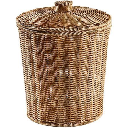 Amazon.co.jp: Oikabio Woven Basket Trash Can Round Rattan Trash Can ...