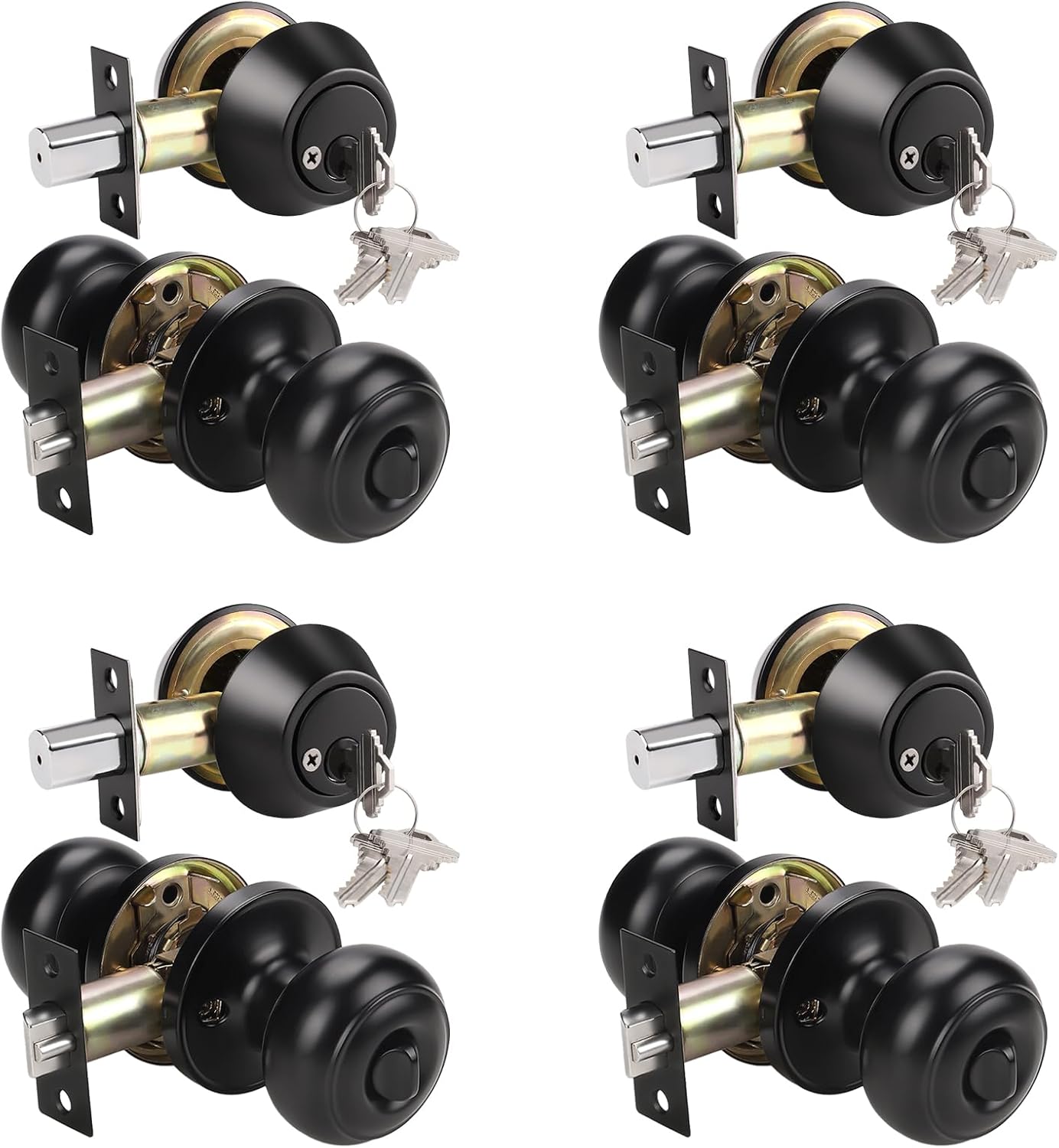 KNOBWELL 4 Pack Entry Door Knob and Double Cylinder Deadbolt Set, Keyed ...