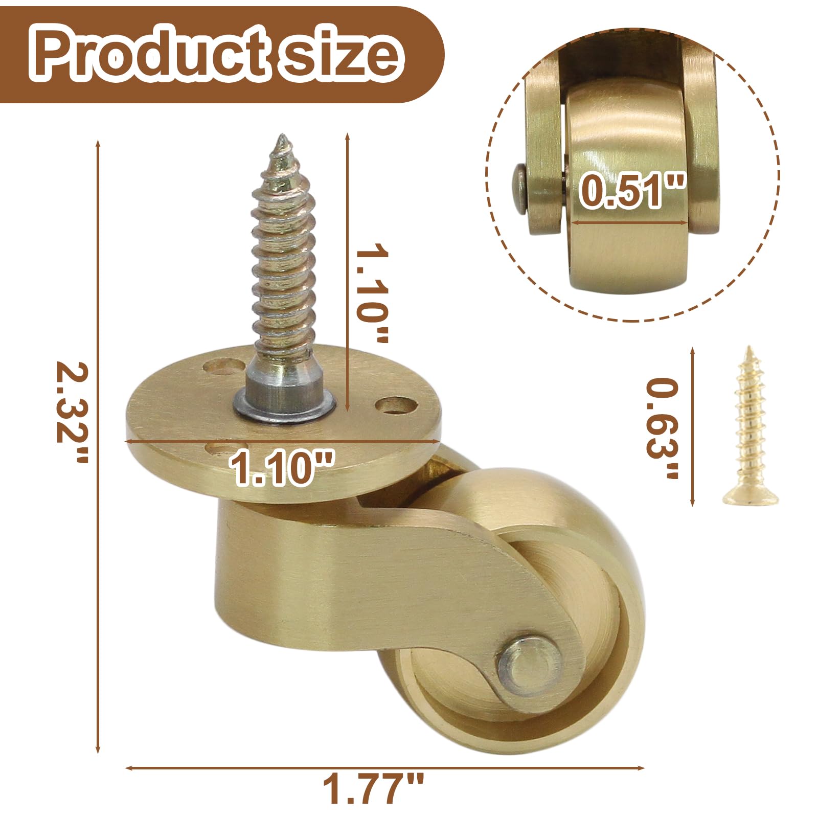 Snapklik.com : 4 Pcs Universal Caster Wheels, 360 Degree Rotation Brass ...