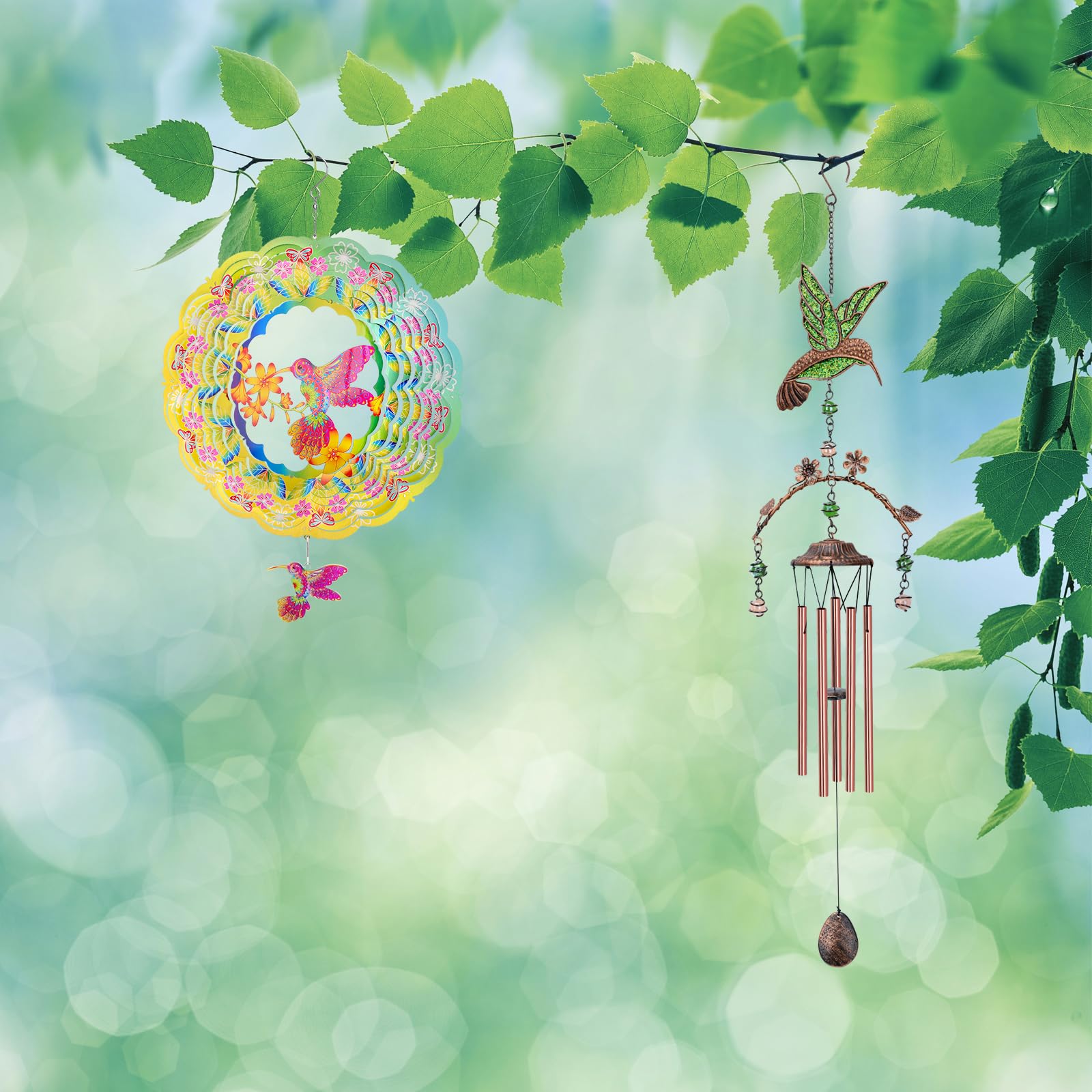 Amazon.com : Hummingbird Wind Chimes and Hummingbird Wind Spinner ...
