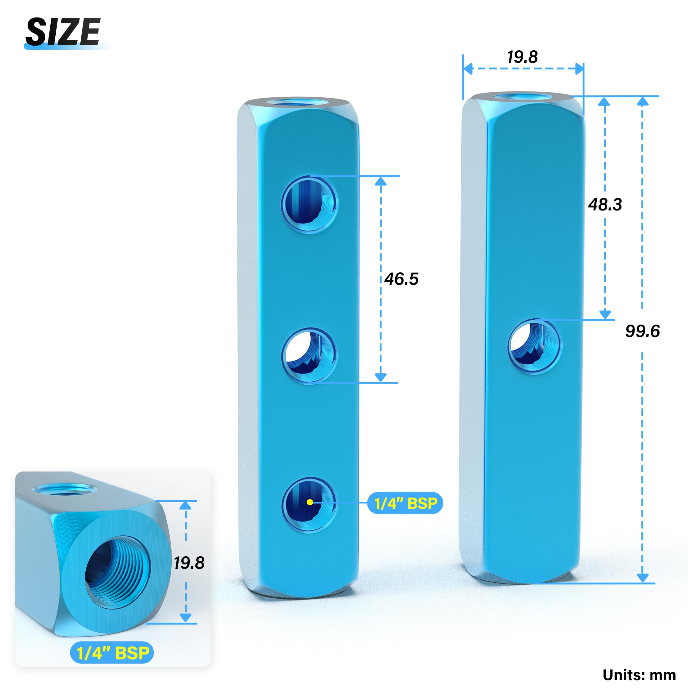 TAILONZ PNEUMATIC 1/4″ Blue 3 Way 6 Port Pneumatic Shunt Aluminum Block ...