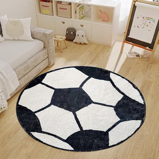 Amazon.com: Poowe Black Soccer Soft Plush Round ABC Rug for Kids - 3.3 ...