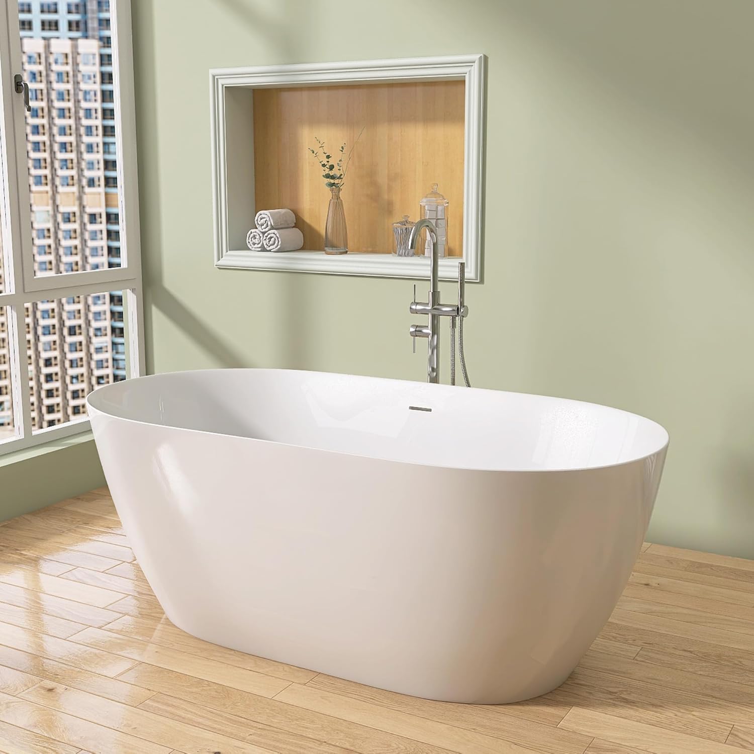Strpozt 51" Acrylic Freestanding Bathtub, Adjustable Oval Shape ...
