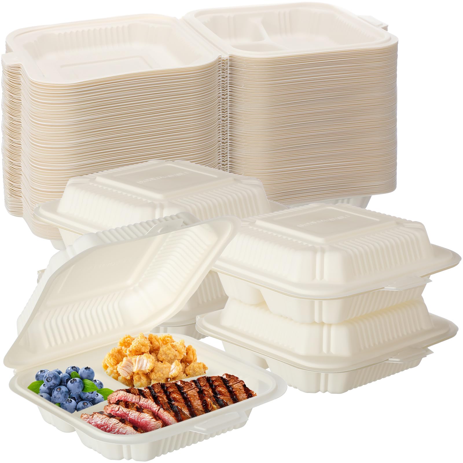 Amazon.com: Teenyyou 100 Pack 3 compartment food container 8 x 8 Inch ...