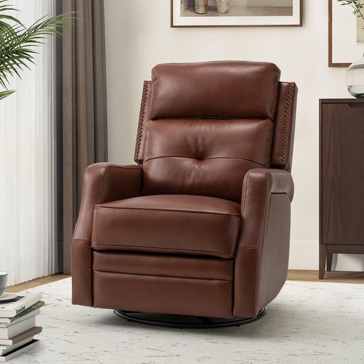 Amazon.com: HULALA HOME Genuine Leather Swivel Rocker Recliner, Modern ...