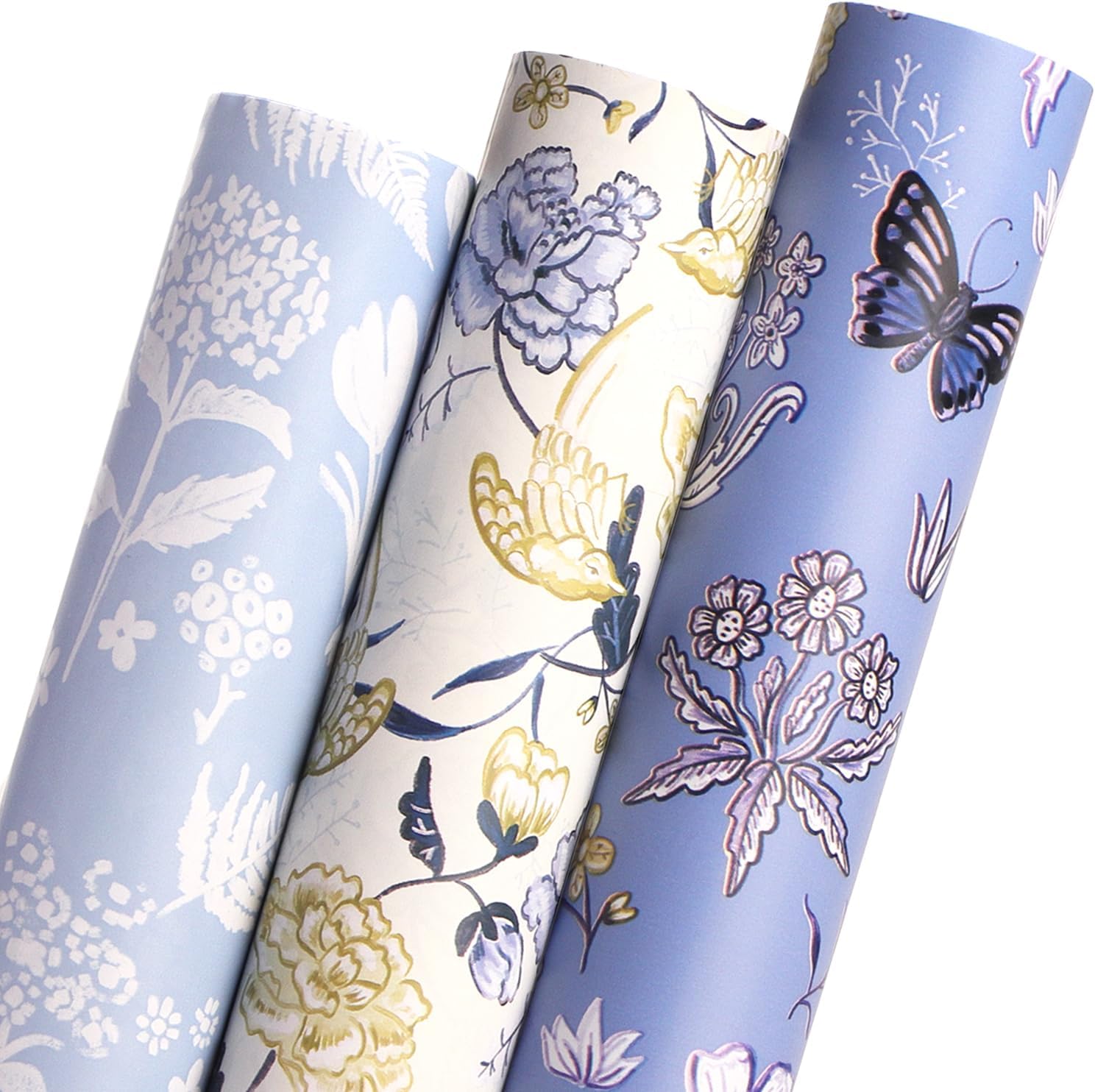 Amazon.com: Ribbli Floral Wrapping Paper Mini Roll, 3 Rolls Dusty Blue ...