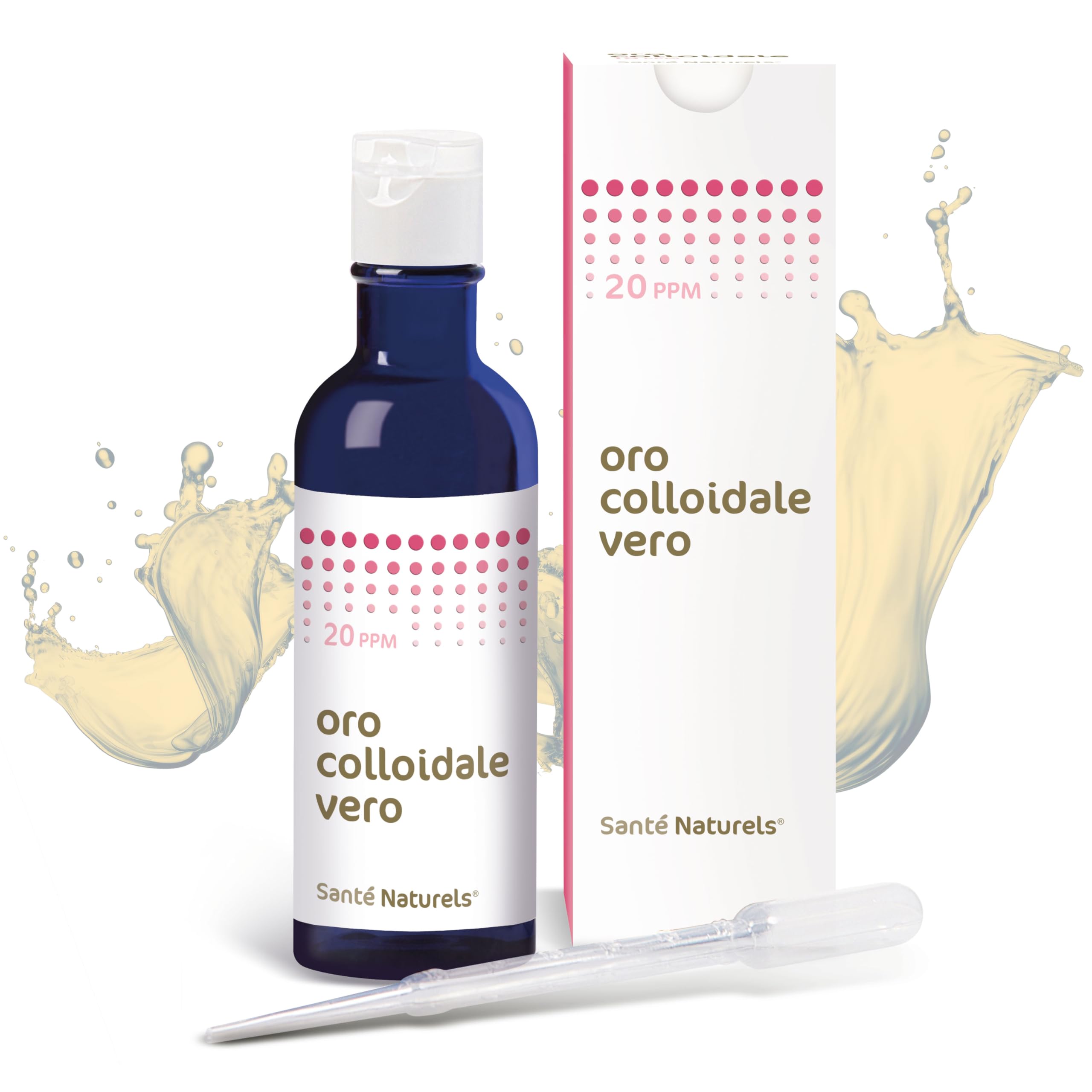 Oro coloidal auténtico, 20 ppm, 200 mililitros, fabricado en Italia, con pipeta cuentagotas y ...