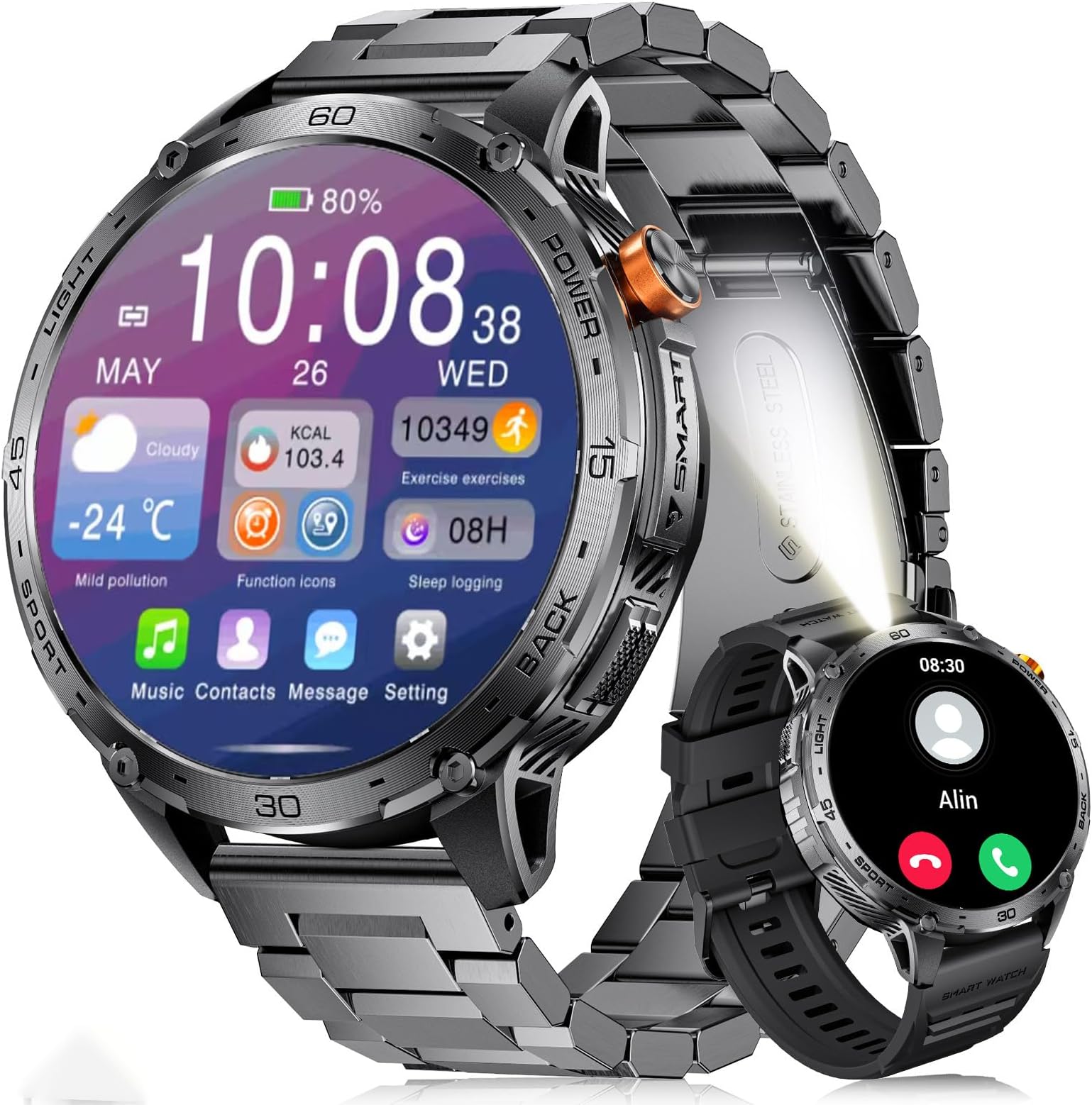 LIGE Smartwatch Herren mit Bluetooth Anruf/900mAh Akku, 1,73" AMOLED Großes Display Smartwatch ...