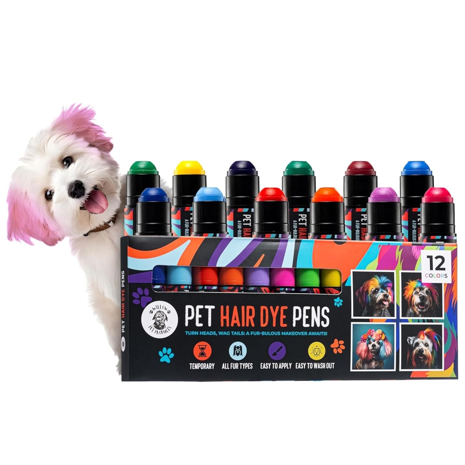 Amazon.com: 12 Color Dog Safe Hair Dye- Temporary Dog Dye- Pet Fur Dye ...