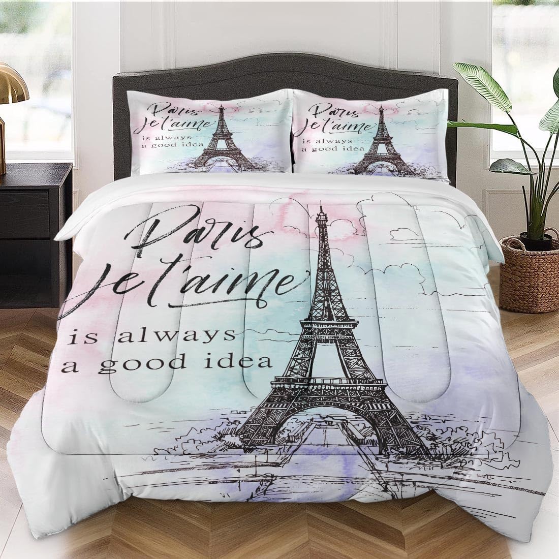 Amazon.com: WeCozy Comforter Set Twin Size with Pillowcase, Paris ...