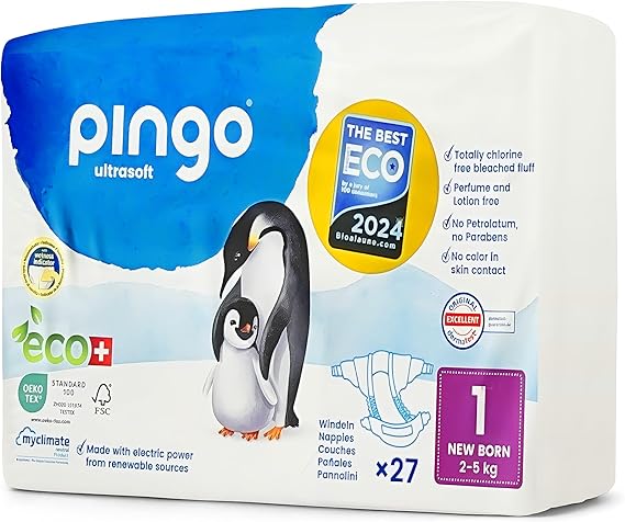 Pingo Organic Diapers Size 1 New Born (2-5 kg), 1 bag of 27 nappies ...