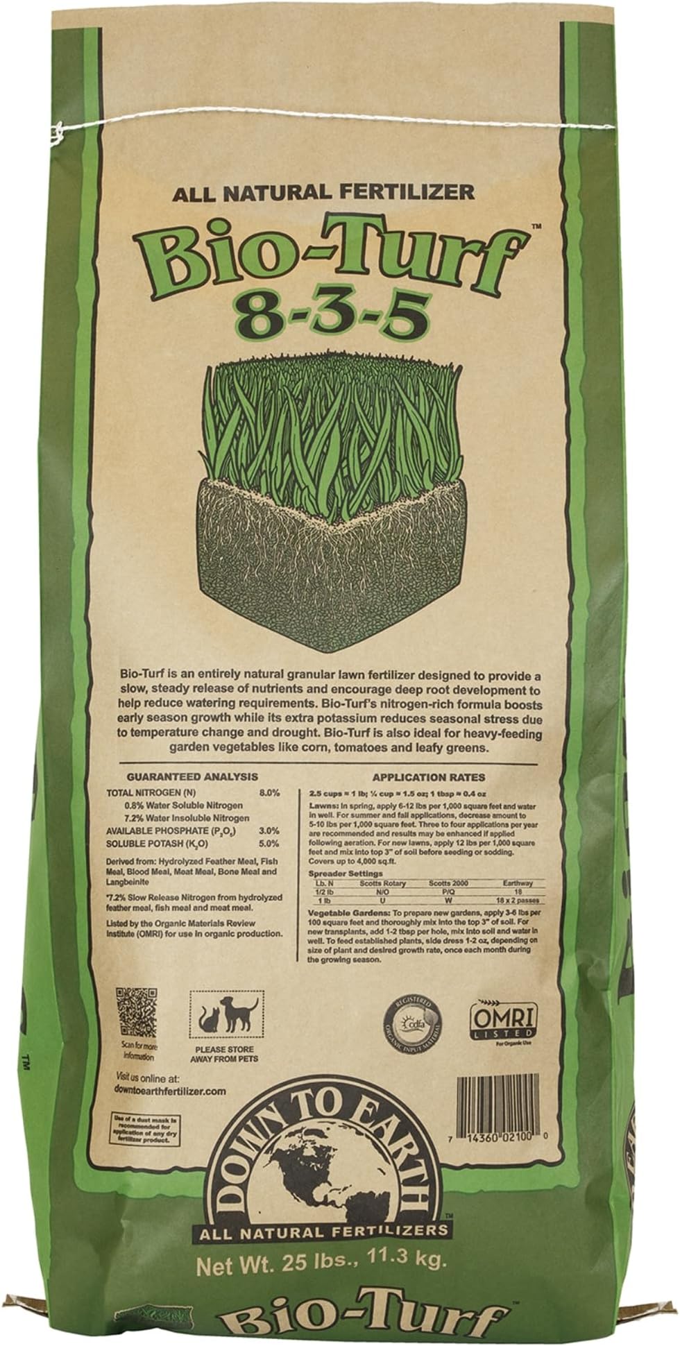 Amazon.com : Down to Earth Organic Bio-Turf Fertilizer Mix 8-3-5, 25 lb ...