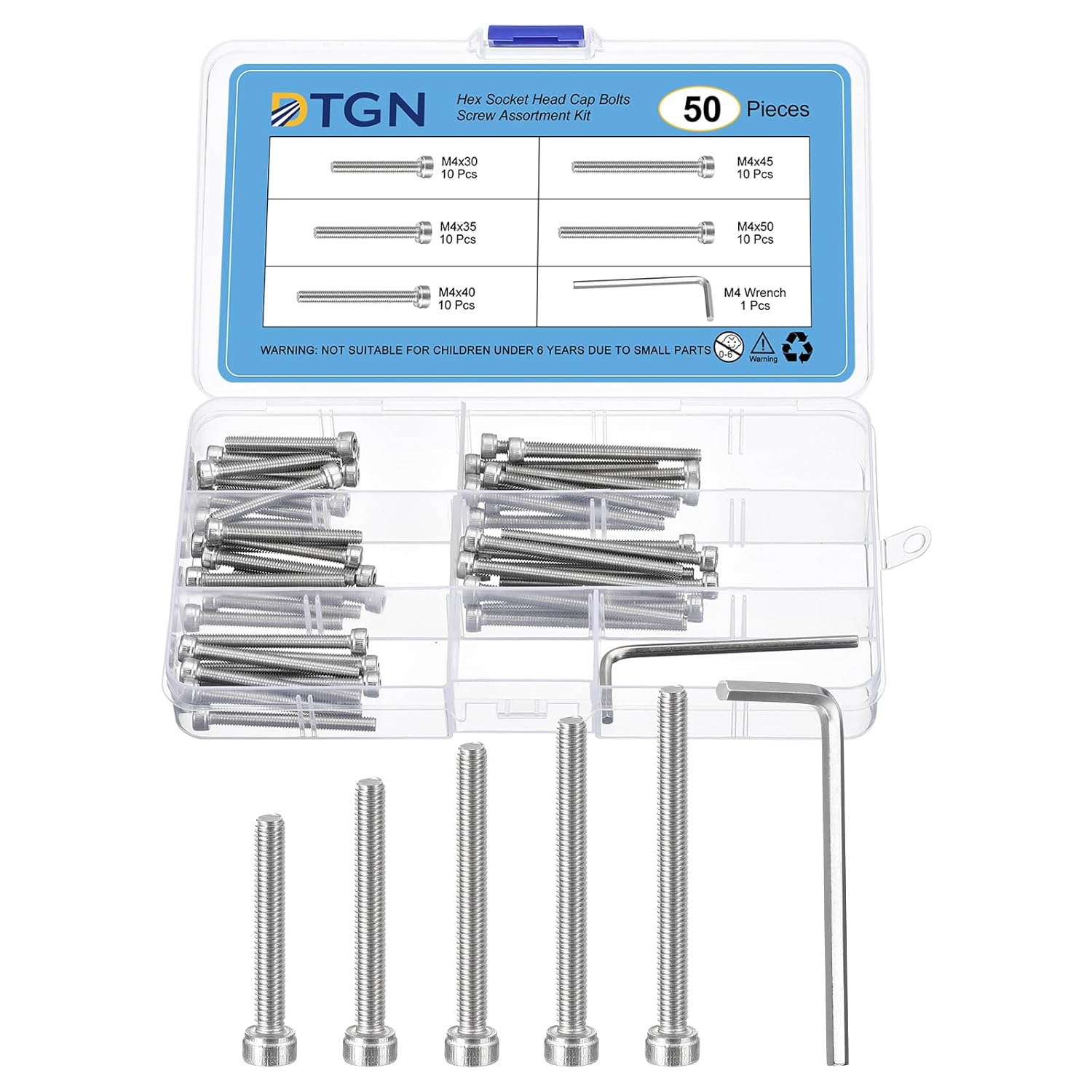 DTGN 50Pcs M4 Metric Screw Assortment, M4 Bolts Socket Head Screws, 304 ...