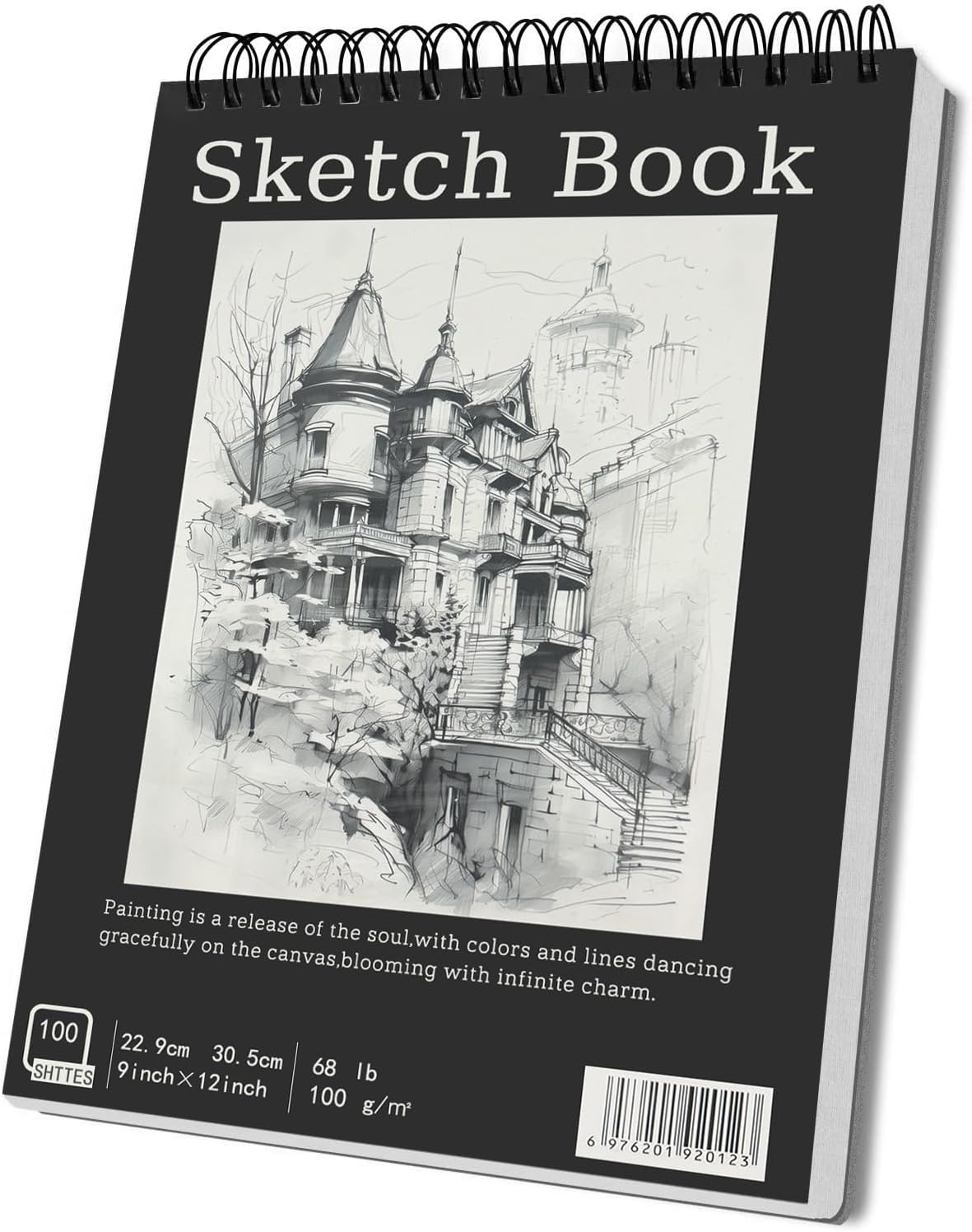 LOVJOYSE 9 x 12 inches Sketch Book, Top Spiral Bound Sketch Pad, 1 Pack 100-Sheets (68lb/100gsm ...