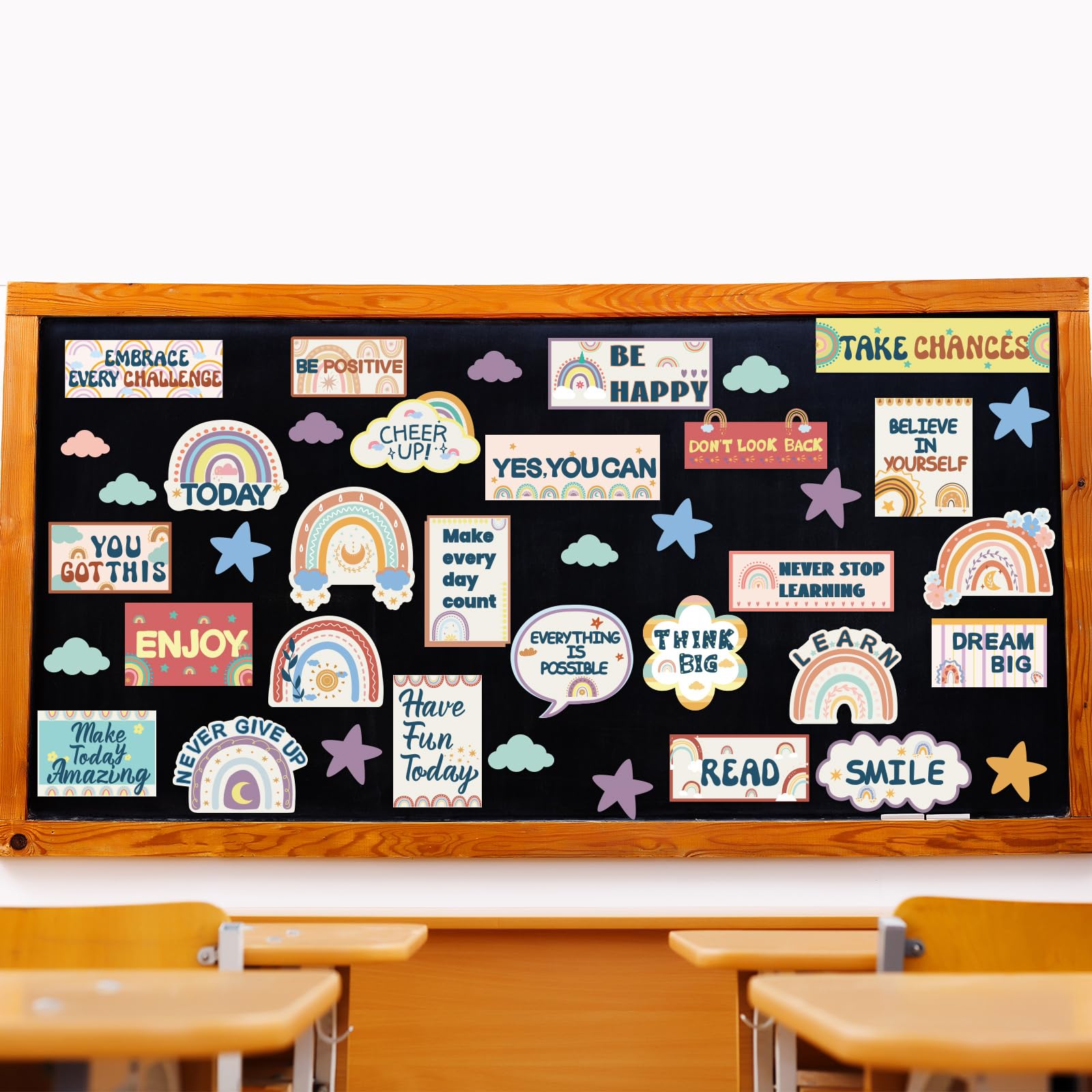 Back To School Decorations Boho Motivational Bulletin Board Set - Retro ...