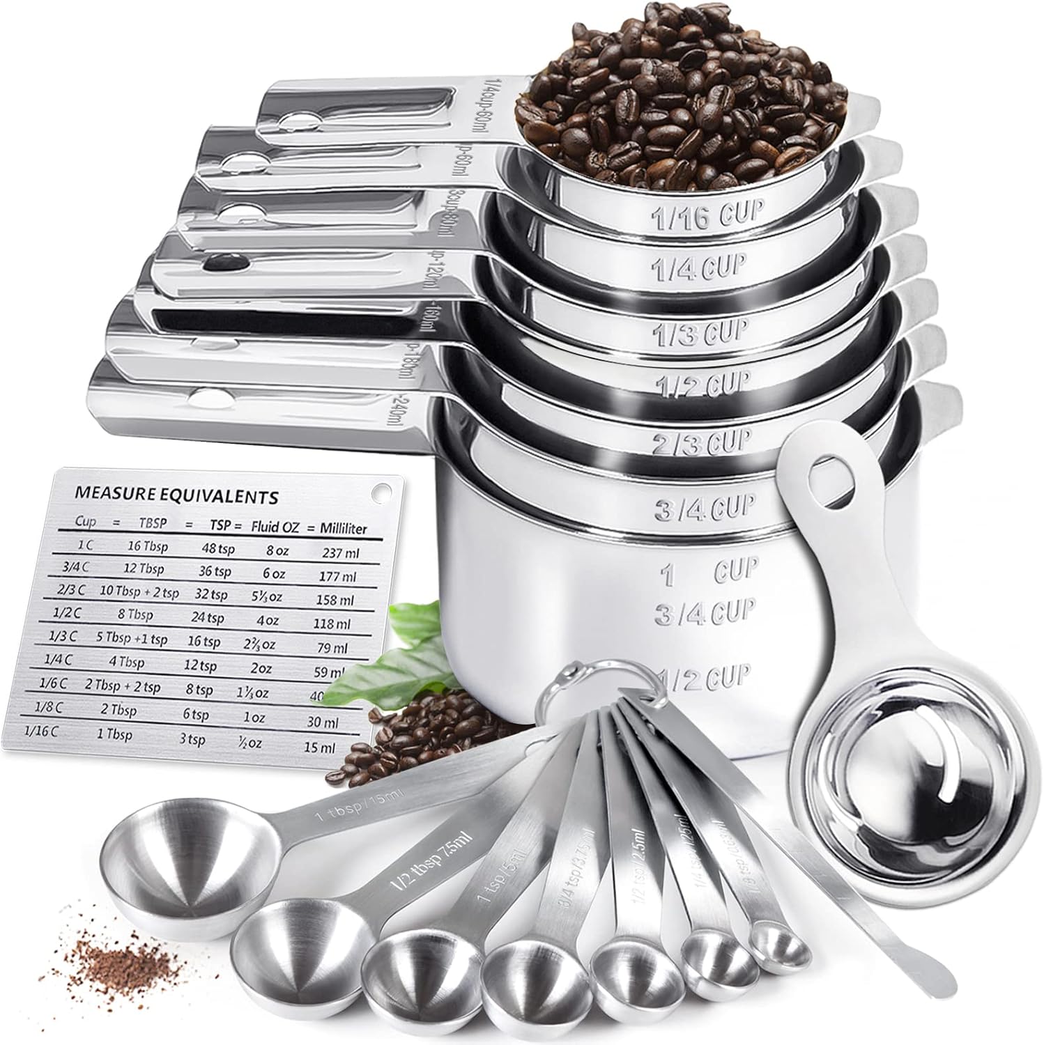 Amazon.com: Stainless Steel Measuring Cups and Measuring Spoons Set ...