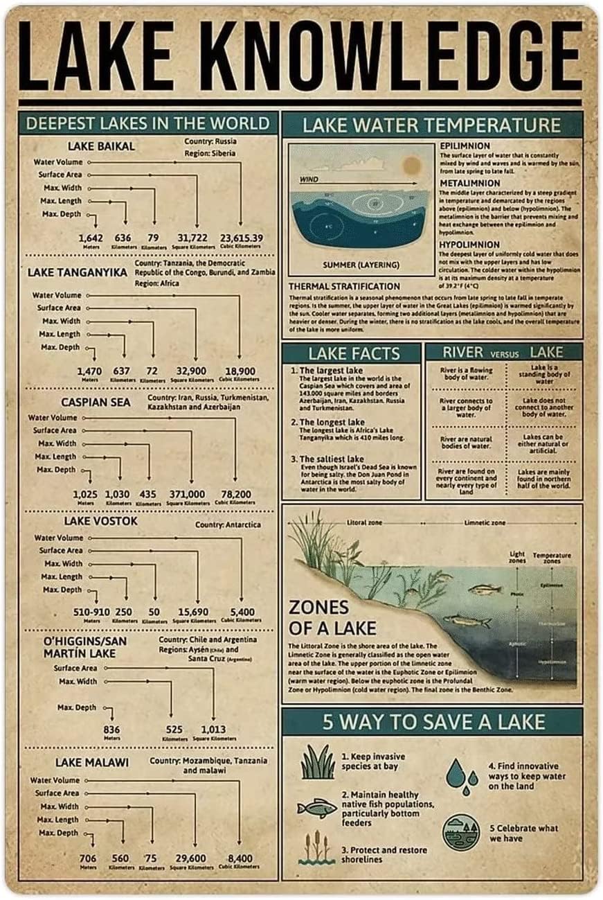 Amazon.com: Youpinnong Lake Knowledge Metal Tin Signs Lake Infographic ...