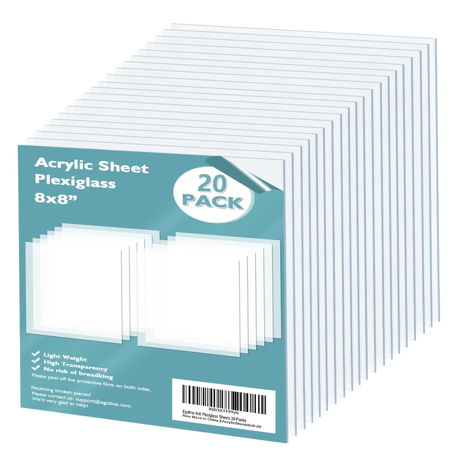 Snapklik.com : Egofine Plexiglass Sheets Acrylic Sheets 20 Pack Of 8x8 ...