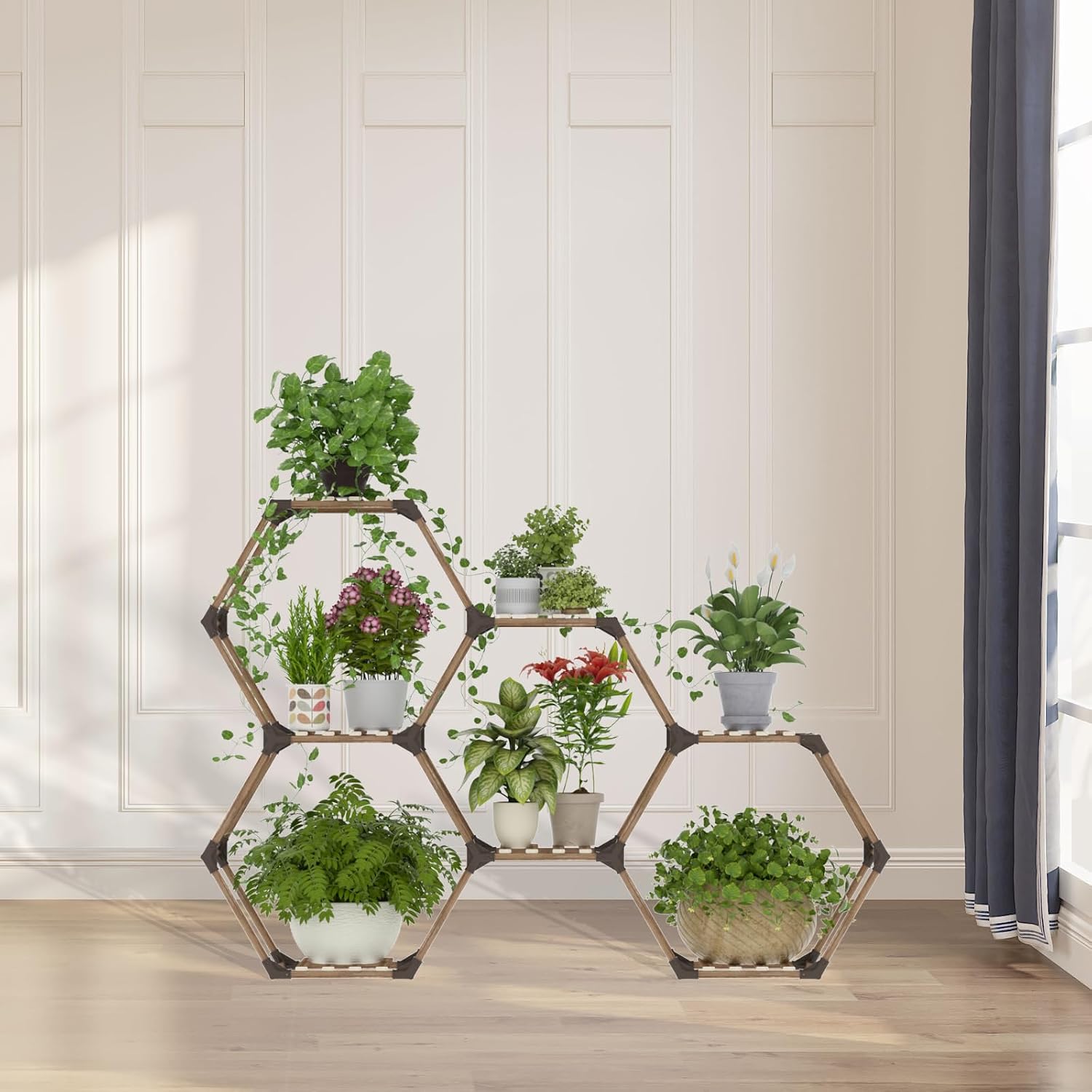 Amazon.com: COFIT 7-Tier Hexagonal Plant Stand, Wooden Indoor Outdoor ...