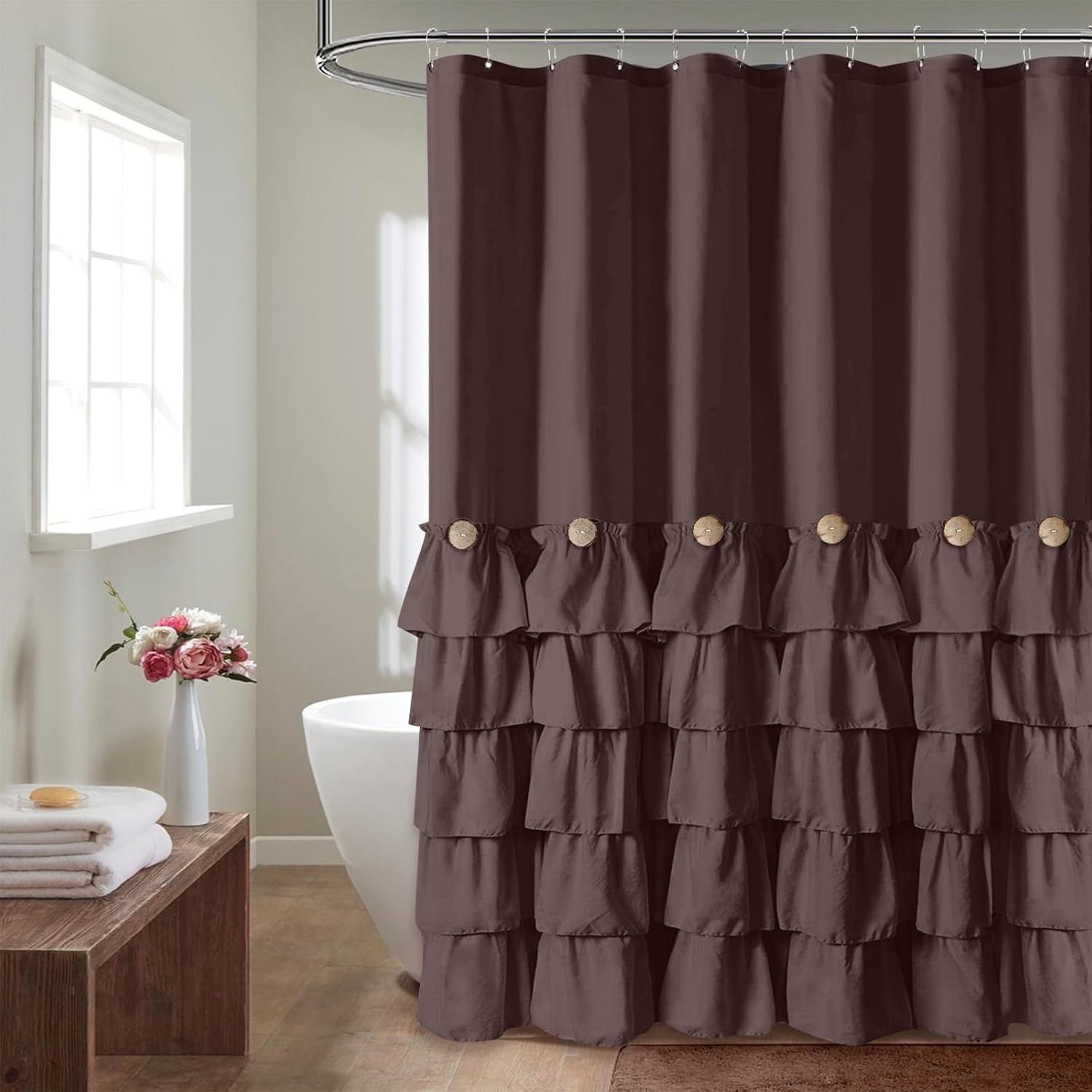 Amazon.com: Seasonwood Brown Shower Curtains for Bathroom Dark Brown ...