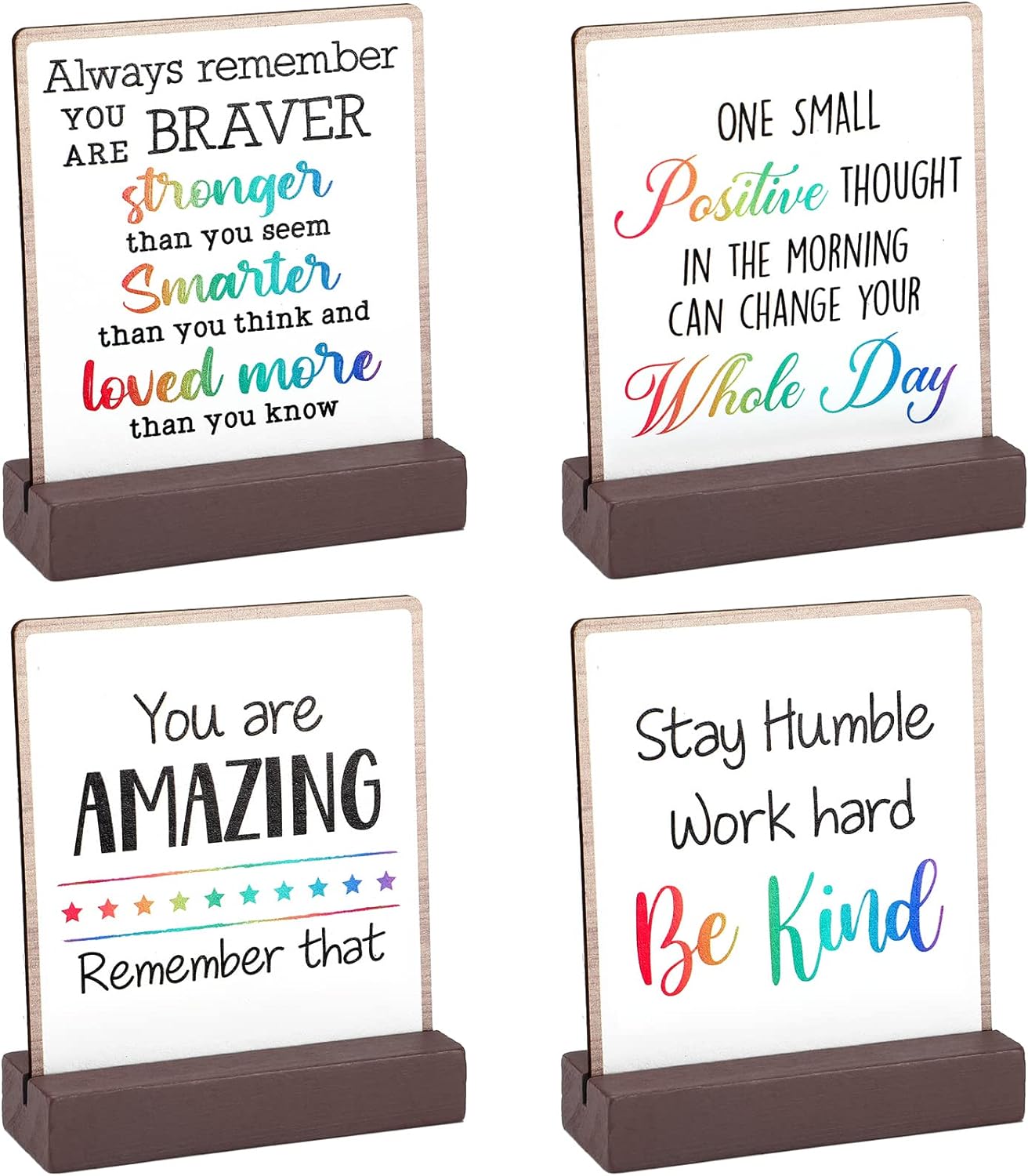 4 Pieces Inspirational Quotes Bible Desk Decor Wood Block Plaque Rustic ...