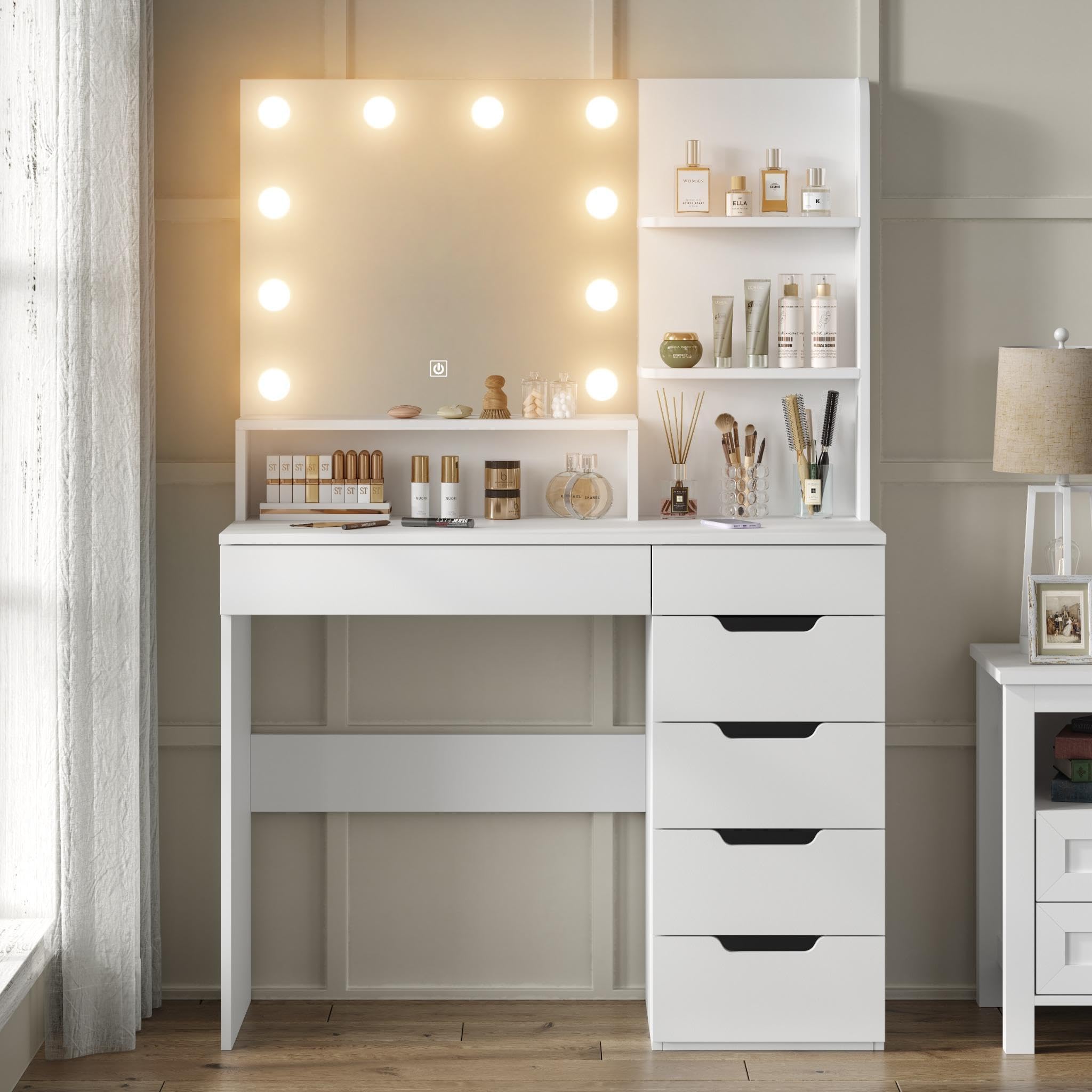 Amazon.com: Koestem Vanity Desk with Mirror and LED Lights, Dressing ...
