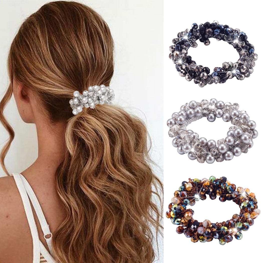Amazon.com : Lusofie 3Pcs Rhinestone Hair Ties Crystal Hair Ties ...