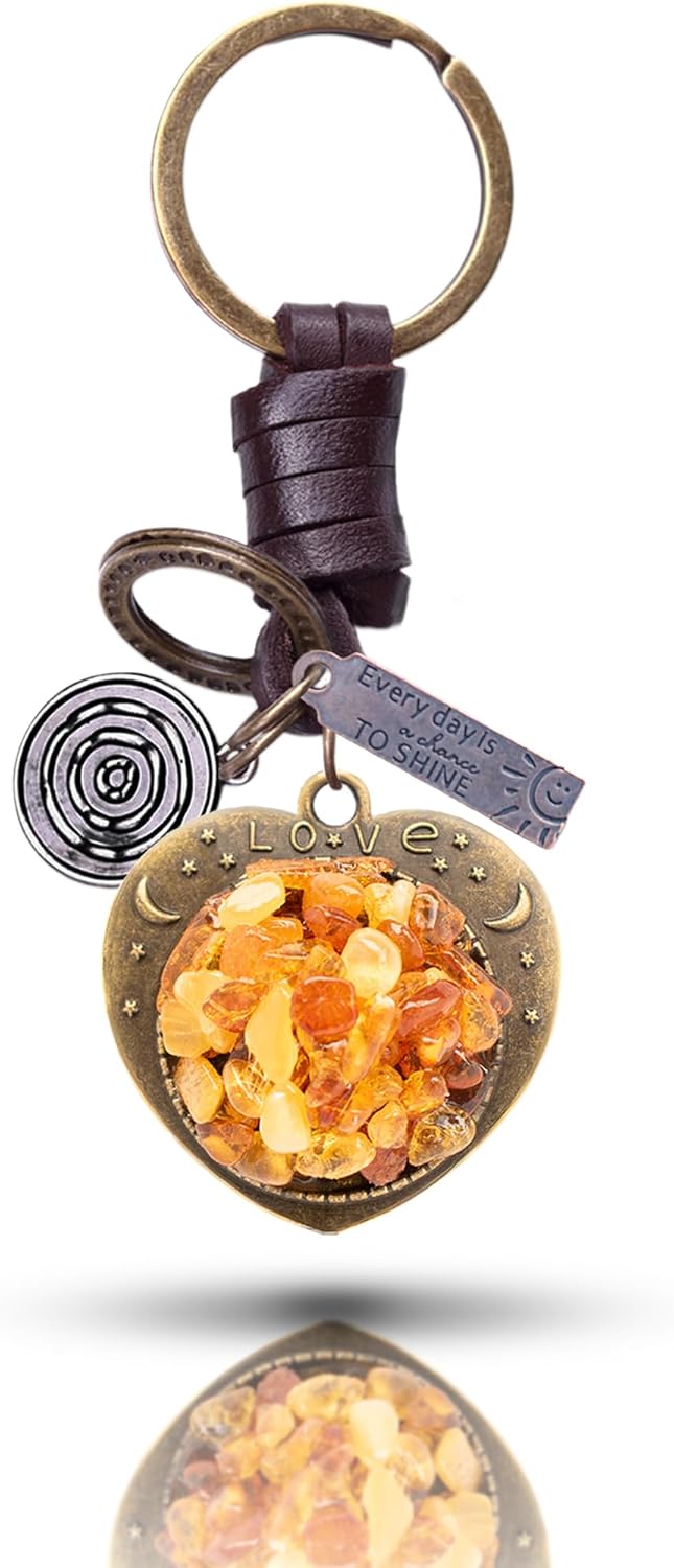 AuPra Amber Heart Keychain Gift for Women & Girls | Handmade Leather ...