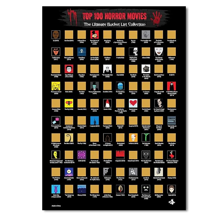 Buy 100 Horror Movies Scratch Off Poster with Scratching Tool- Bucket ...