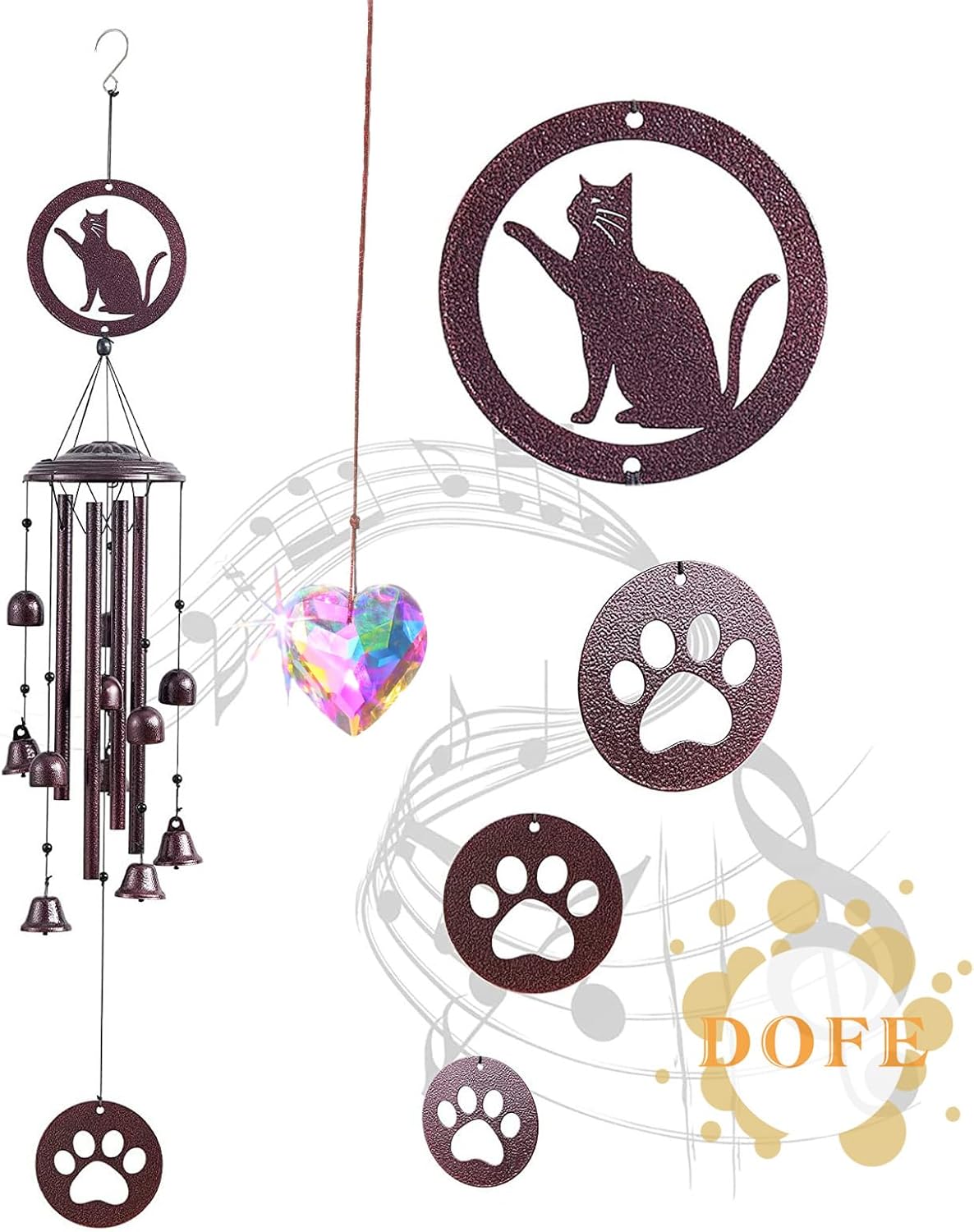 Amazon.com : DOFE 38”Cat Wind Chimes for Outside,Patio Decor,Garden ...