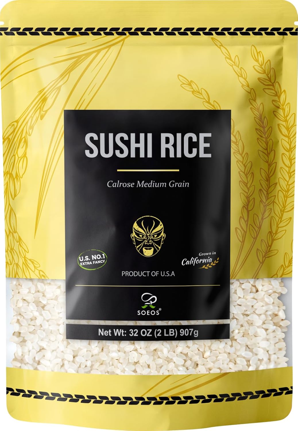 Soeos Premium Sushi Rice, 2lb, Calrose White Rice, Dried White Rice ...