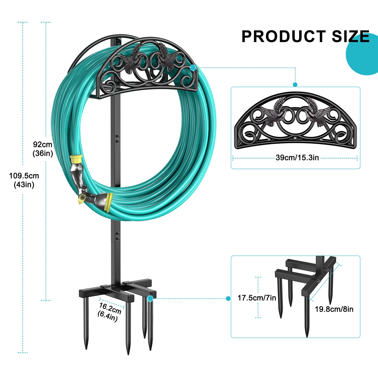 Keten Garden Hose Holder, 4-Prongs Base Freestanding Outdoor Hose Stand ...