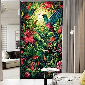 Amazon.com: SOPIYRIO Vintage Hummingbird Window Privacy Film Forest ...