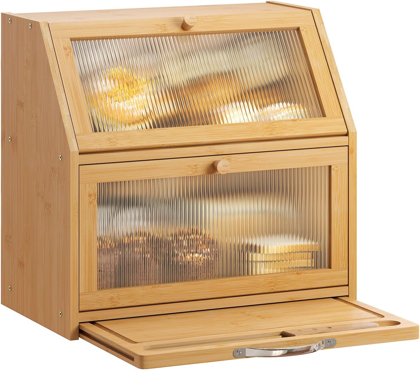 Amazon.com: GHWIE Double Layer Large Bamboo Bread Box for Kitchen ...