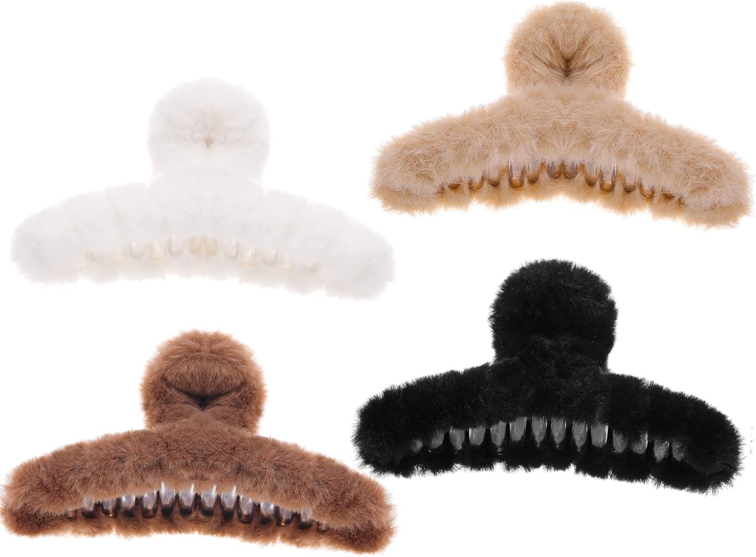 Tinblin 4pcs Faux Fur Hair Clips for Winter, 4.9 Inches Large Fuzzy ...