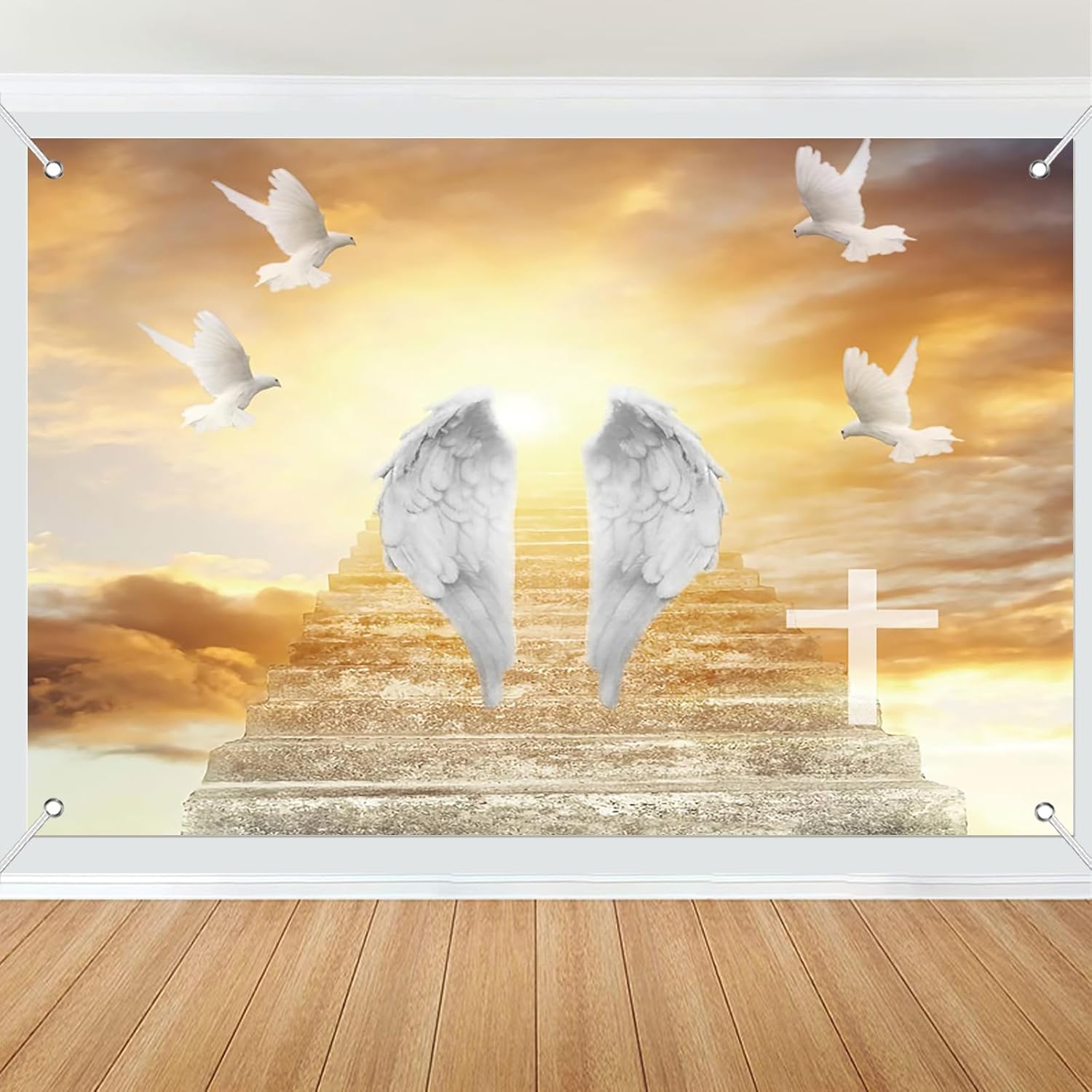 Amazon.com: 7x5ft Fabric Heaven Backdrop Stair to Heaven Angel Wings ...