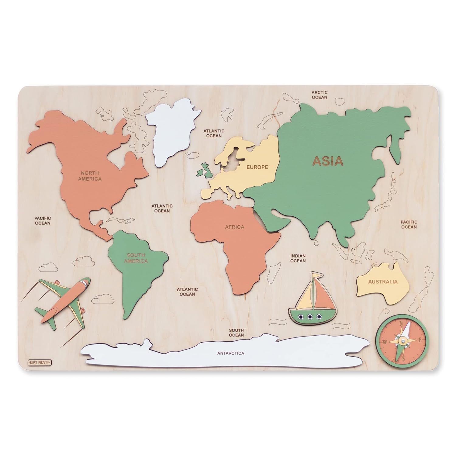 Amazon.com: Kids Wooden World Map, Study of Geography, Montessori Toys ...