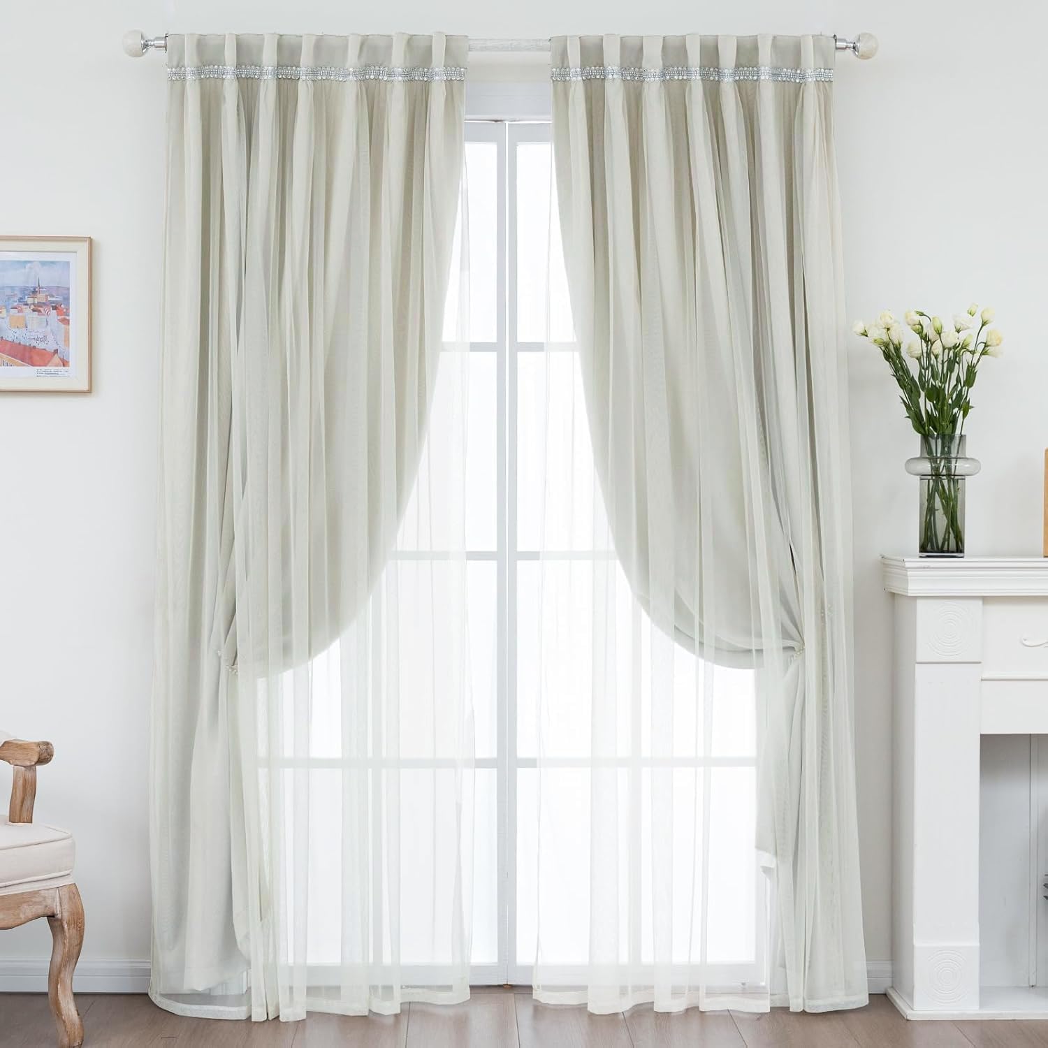 Amazon.com: BRIGHTSHEER Ivory 95% Blackout Curtains with Sheer 2 Panels ...