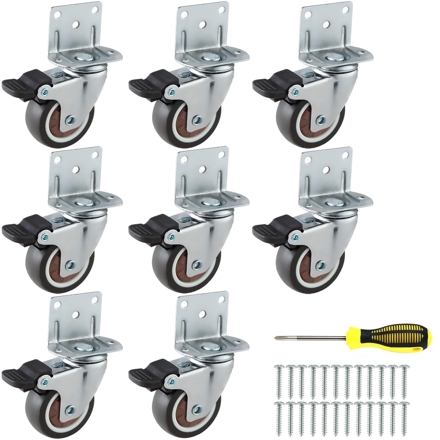 2 Inches Side Mount Caster Wheels Set of 8 L-Shaped TPR Rubber Locking ...