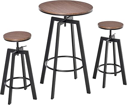 Amazon.com - HOMCOM 3 Piece Industrial Adjustable Bar Table Set, Bar ...