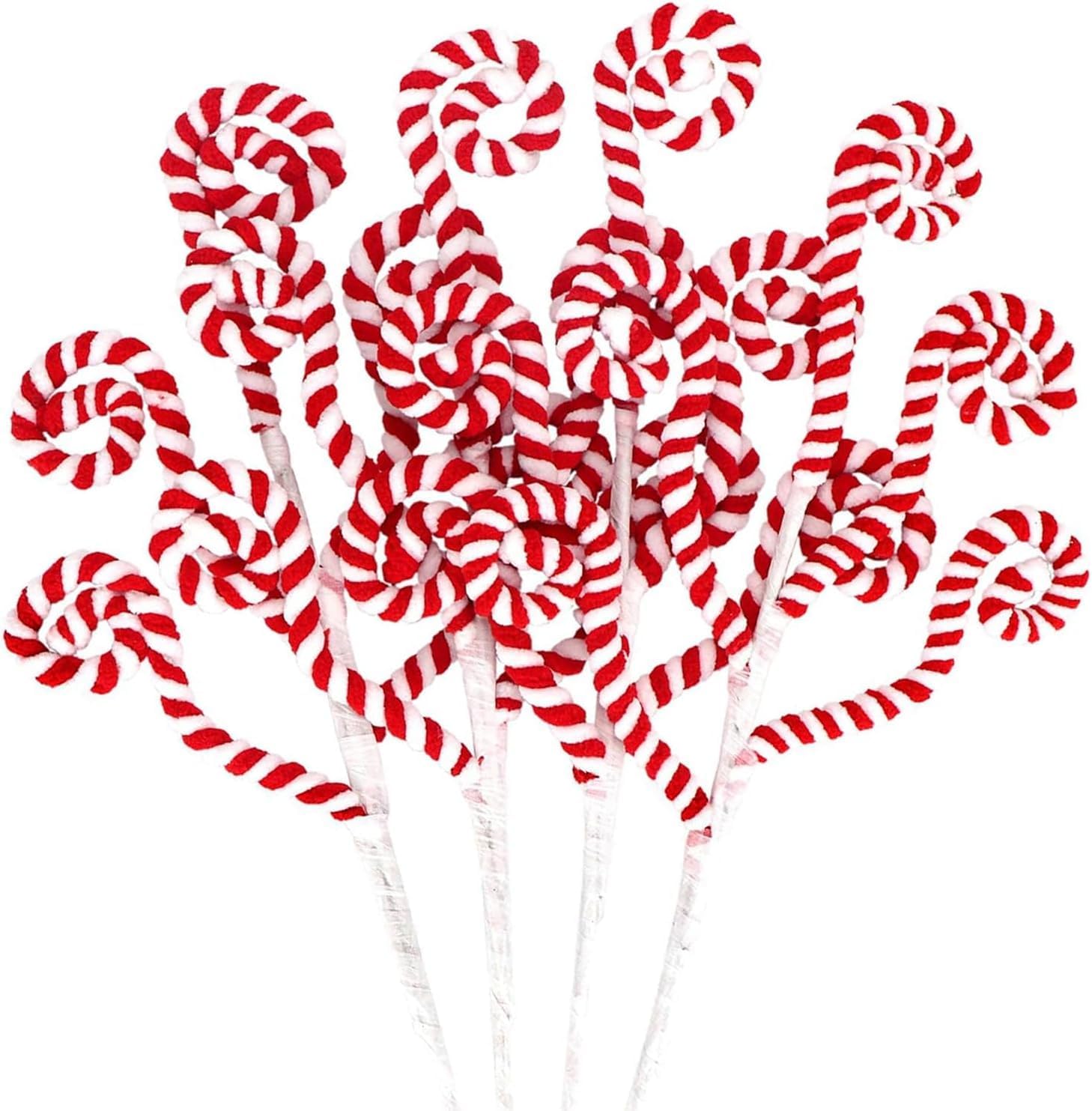 Amazon.com: Christmas Candy Picks - 4 Pcs Red White Candy Cane Curly ...