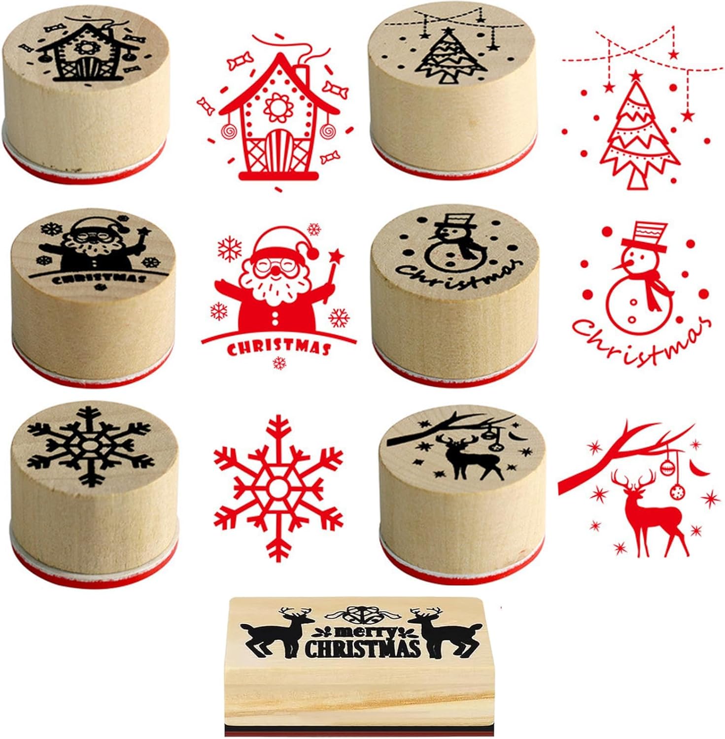 7Pcs Christmas Wooden Stamp, Snowflake Wooden Printing Stamp, Christmas ...