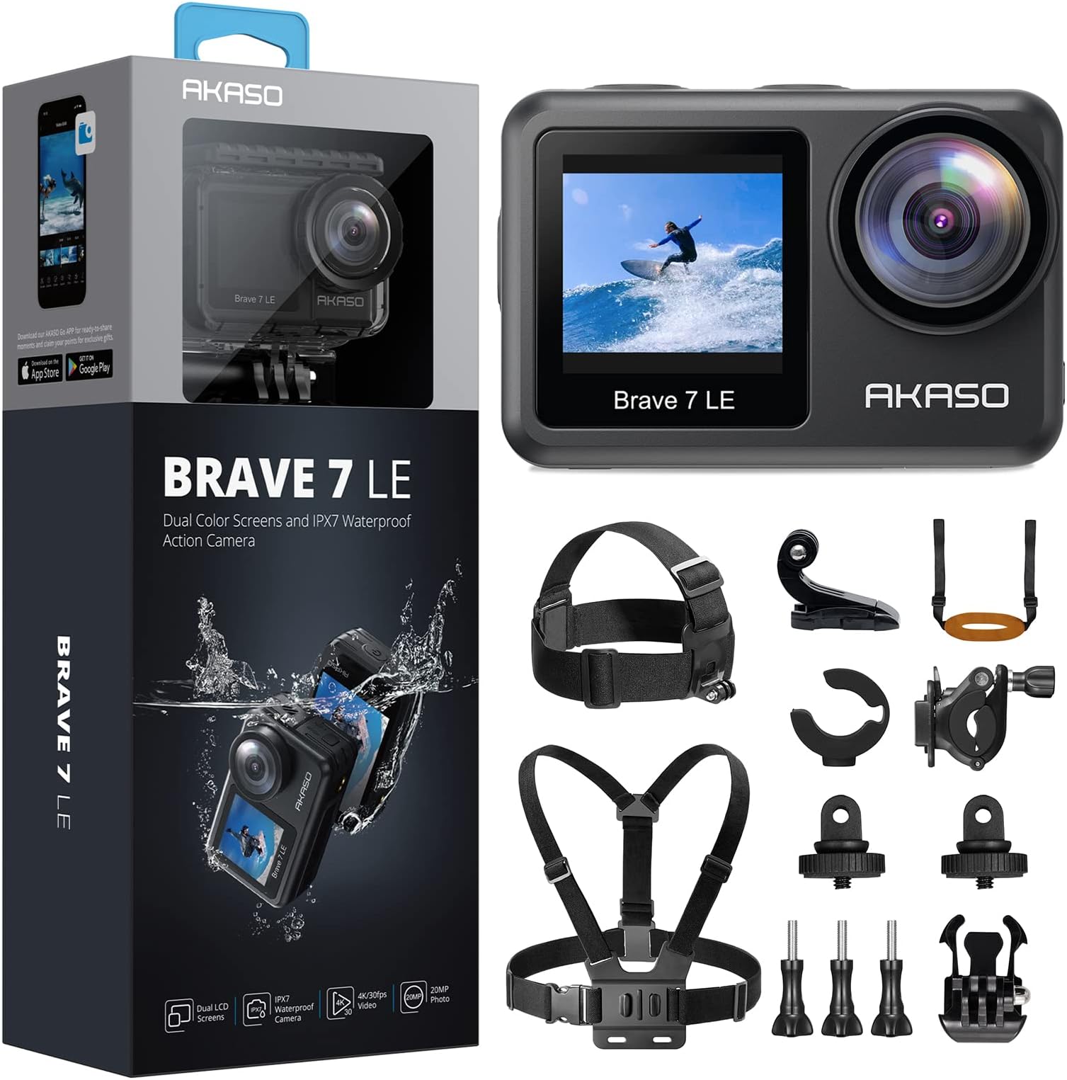 Amazon.com : AKASO Brave 7 LE Action Camera with Chest Strap and Head ...