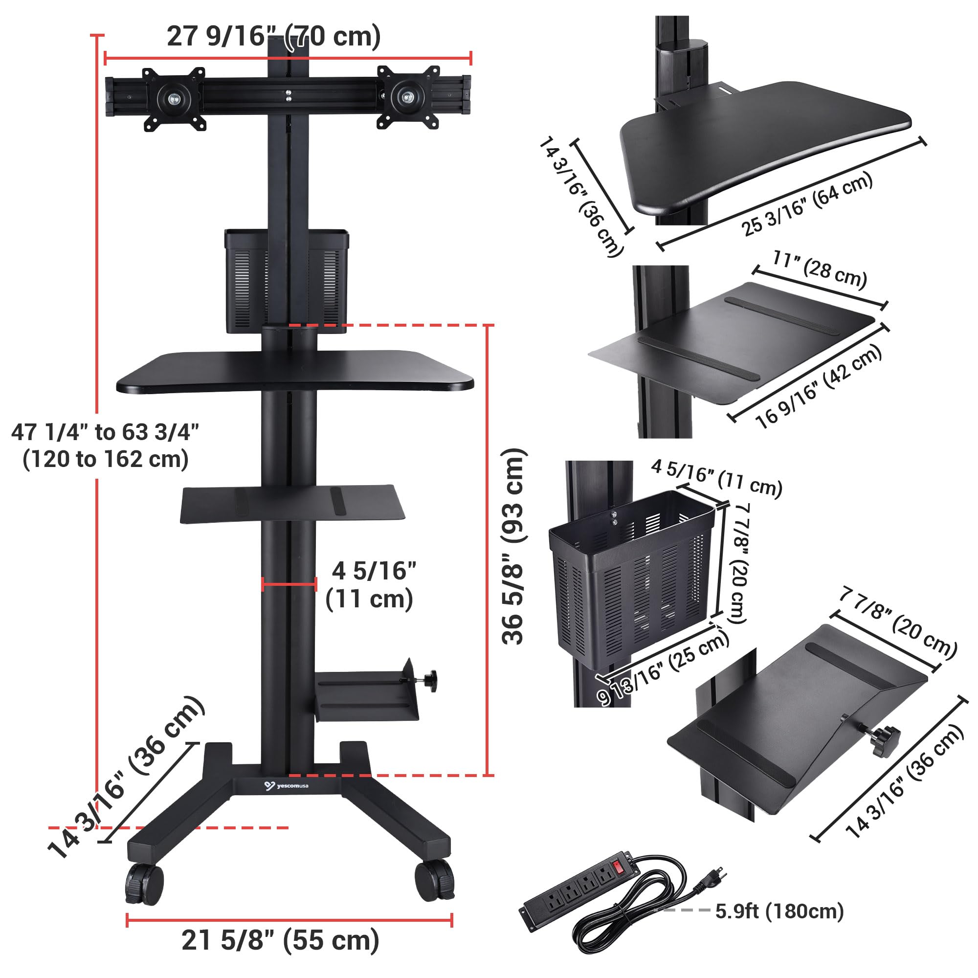 Snapklik.com : AW Rolling Computer Cart Medical Mobile PC Stand Desk ...