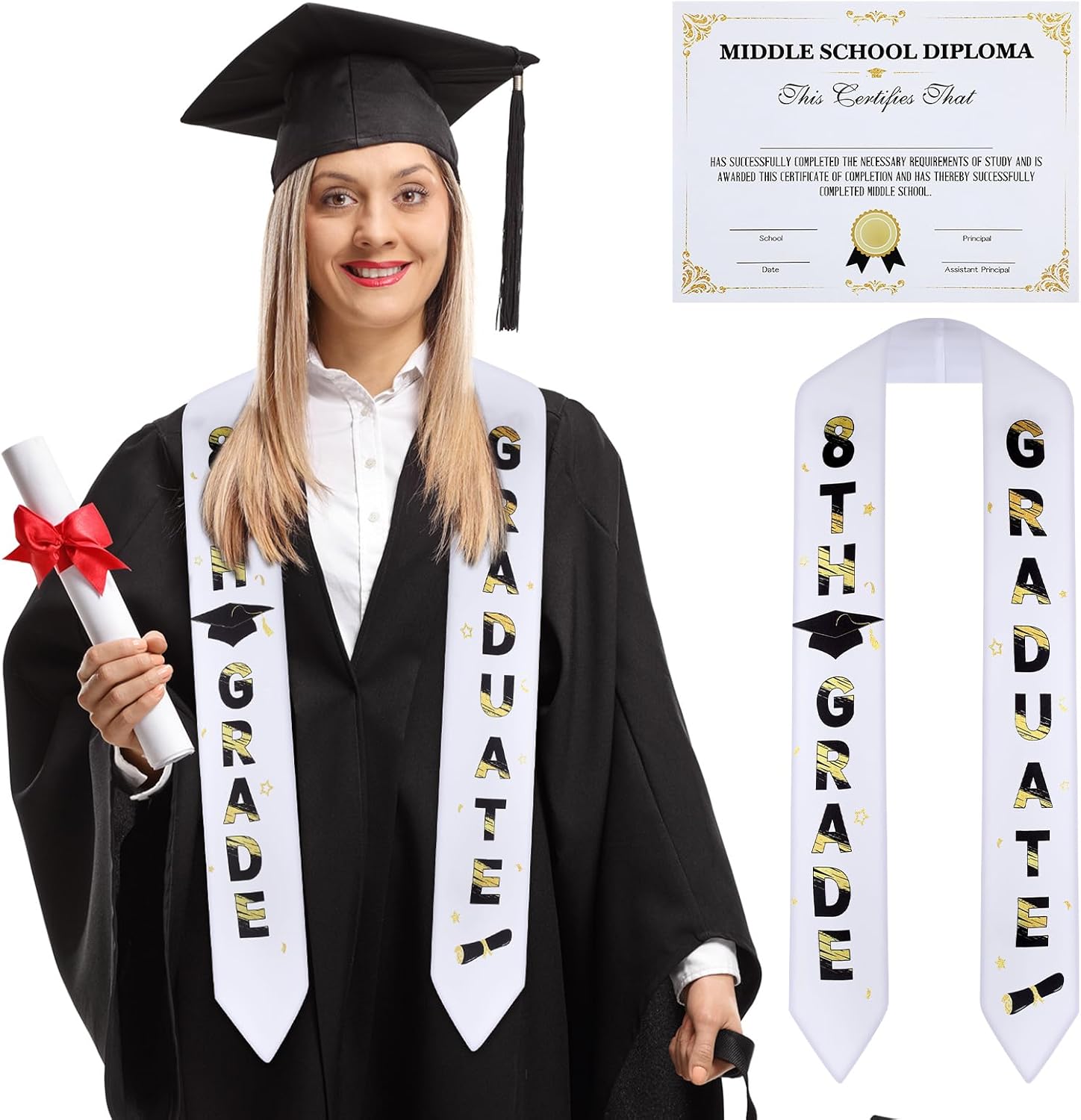 Amazon.com: Geyoga 2 Pack 8th Grade Graduation Stole Sash and Middle ...