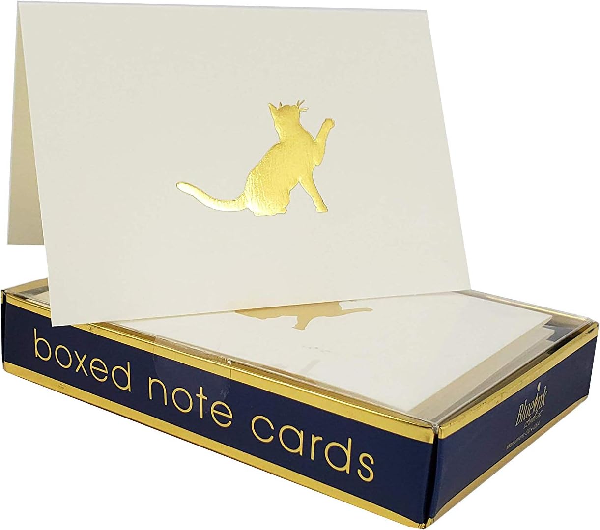 Amazon.com : Gold Embossed Note Card - Golden Cat, 12 Blank Cards with ...