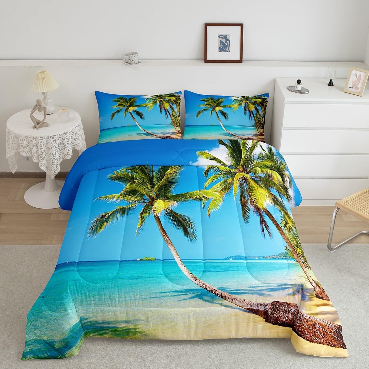 Amazon.com: Ocean Beach Bedding Set King Size, Hawaiin Palm Tree ...