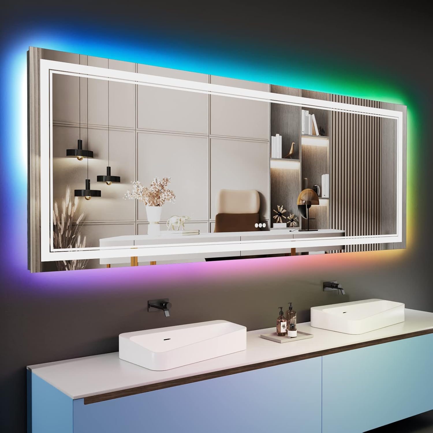 Amazon.com: ISTRIPMF 84x32 inch LED Bathroom Mirror with Lights Backlit ...