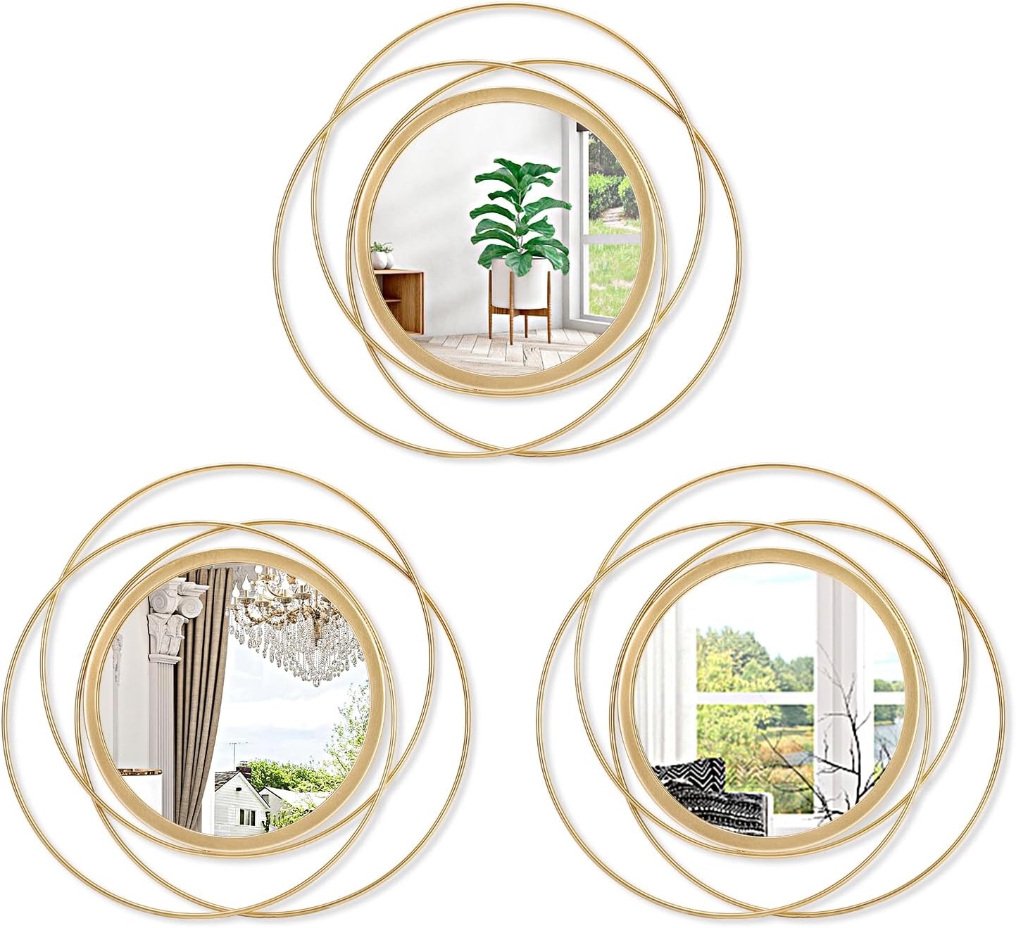 Amazon.com: HLFMVWE 3 Set Gold Circle Mirrors for Wall Decor - Metal ...